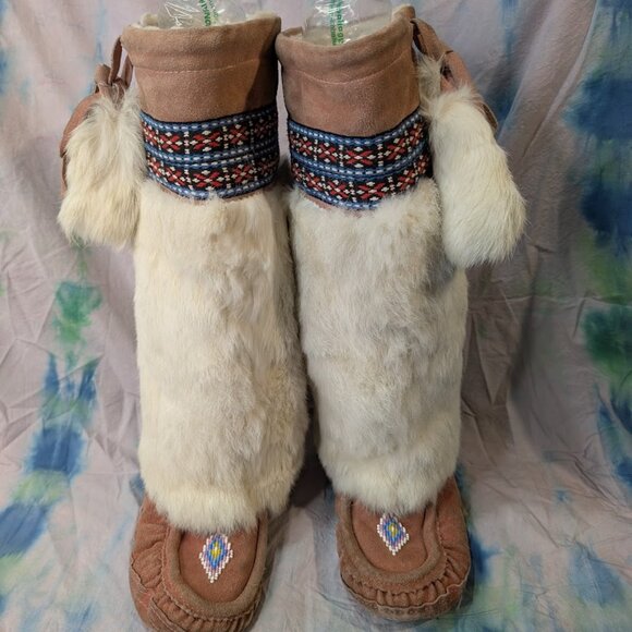 Shoes | Pink Suede And Rabbit Fur Beaded Mukluk Mocassin Native ...